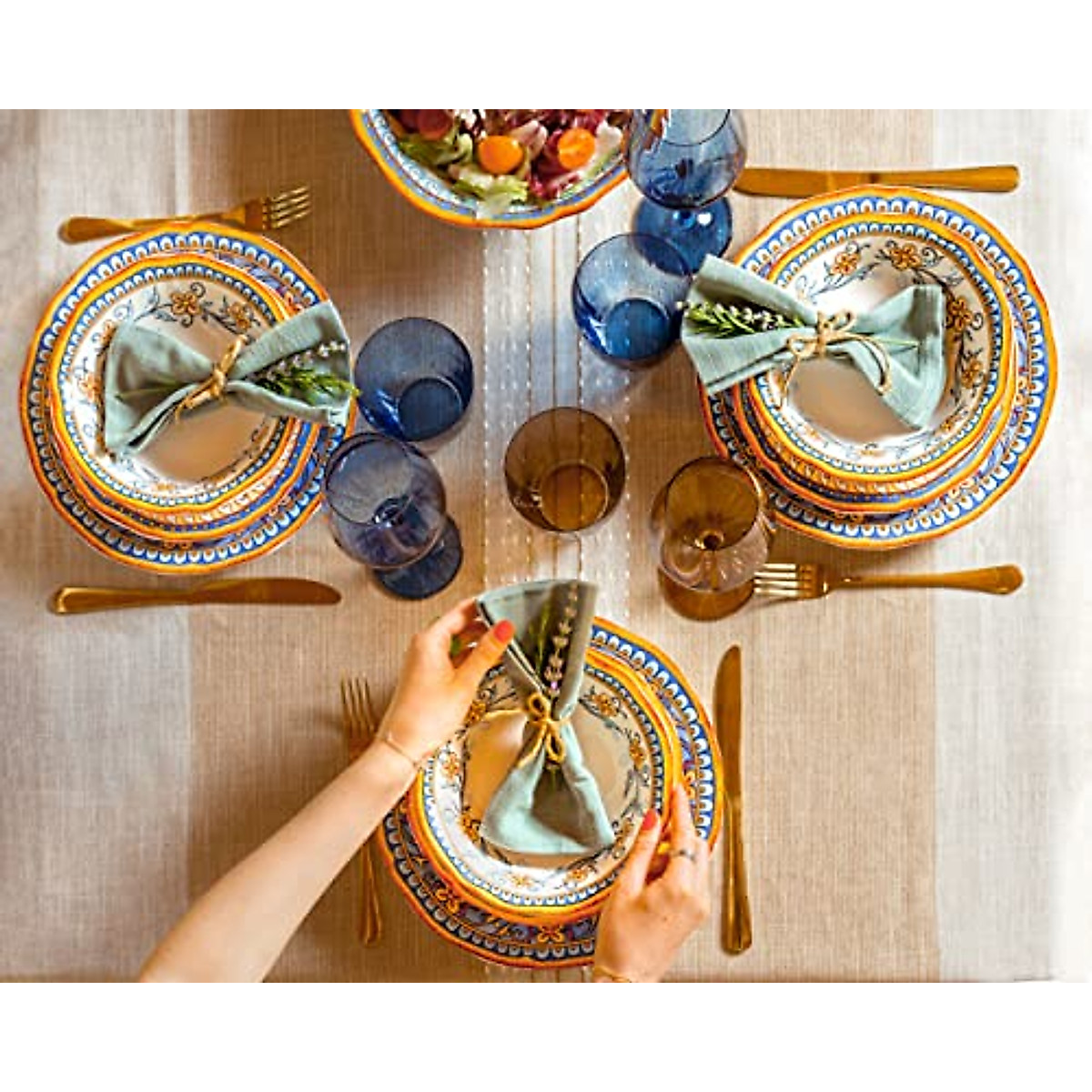 Euro Ceramica Duomo 16 Piece Stoneware Dinnerware Set, Service for 4 – Thanksgiving-Fall-Summer Dishes - Floral Design, Multicolor