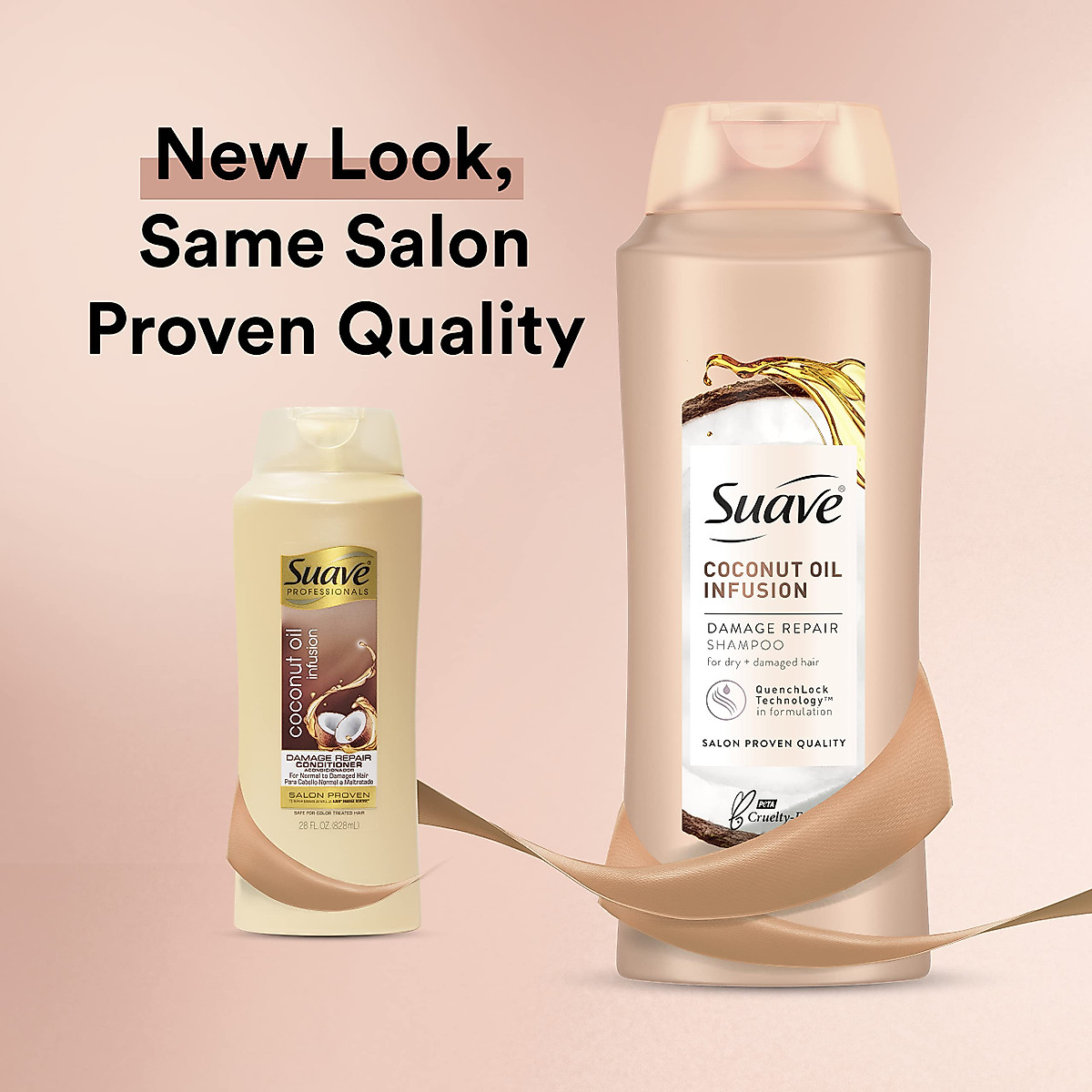 Suave Professionals Damage Repair Shampoo + Conditioner Coconut Oil, 28 Fl Oz (Pack of 4)