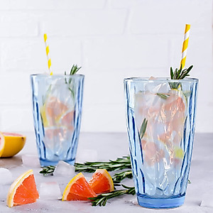 CREATIVELAND Drinking Glasses Tumbler Light Blue Set of 8, for Water,Cocktail,Juice,Beer,Iced Coffee,Clear Blue Glassware for Kitchen,Thick & Heavy Glass Highball Glasses with Heavy Base 15.8oz/13.7oz