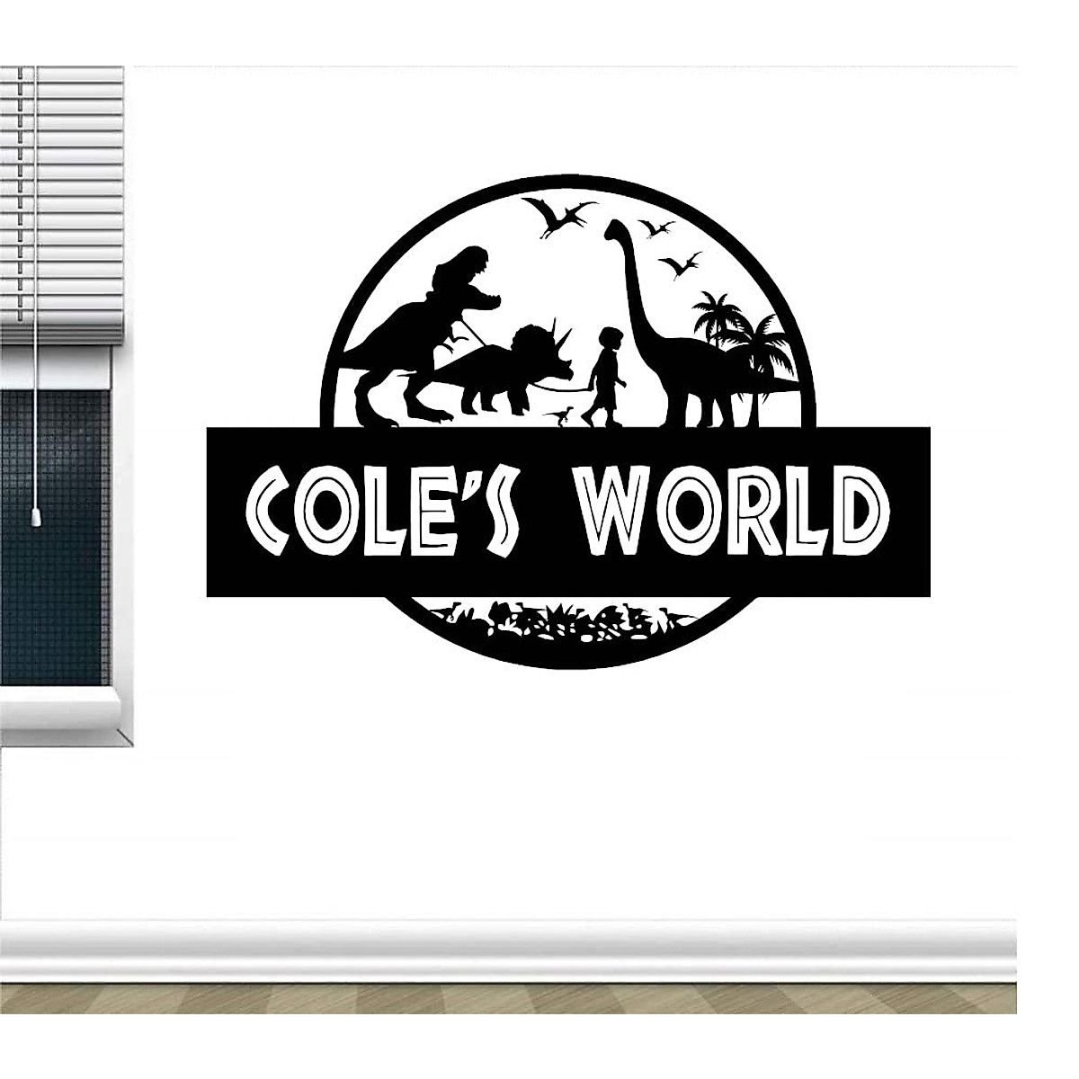 Custom Name Jurassic Dinosaur Wall Decal Personalized Girl or Boy Walking T-Rex Home Decor Vinyl Sticker (Boy)