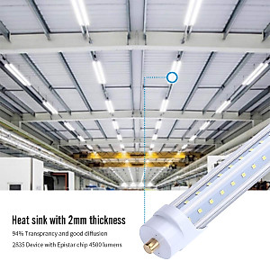 T8 V Shaped 8FT LED Tube Light,Need Bypass Ballast,65W Single Pin FA8 Base 7800LM 6000K Cold White, 8 Foot (Replace 150W LED Fluorescent Bulbs) Dual-Ended Power AC 85-277V 12 Pack