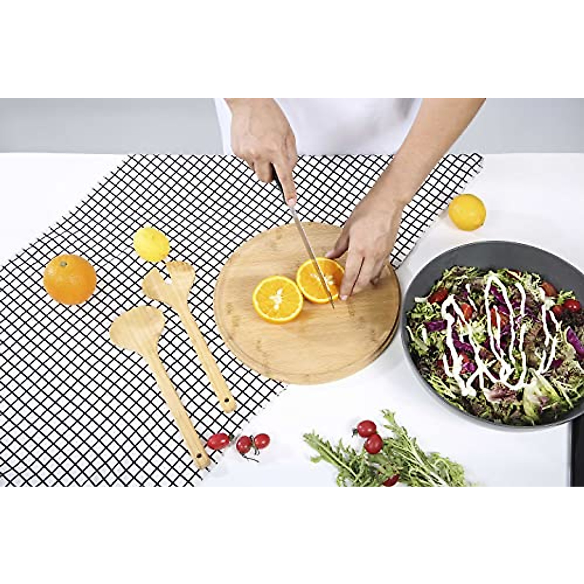 Webbylee Large Salad Serving Bowls with Tongs, Mixing Bowl with Servers with Nature Bamboo Lid Spoon and Fork for Salads, Fruits and Vegetables, Dishwasher Safe, BPA free (Dark grey)