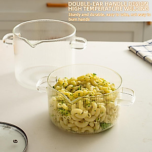 2 Pcs Clear Pots for Cooking, Glass Simmer Pot, Heat Resistant Clear 1.8 & 2.3 L Glass Saucepan with Cover Handle, Glass Cookware Glass Stovetop Pot and Pan with Lid for Pasta Salad Noodle
