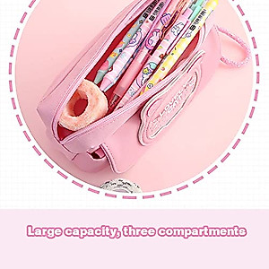 Kawaii Cute cat Pencil case Three-Layer Pencil case Large Capacity Pencil case Cute School Supplies (Blue)