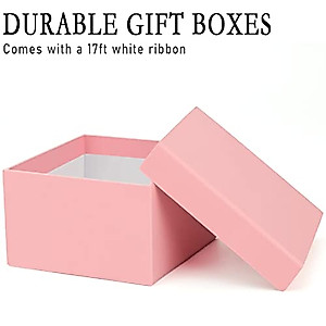 Bengnkes Pink Gift Box Small Gift Boxes with Lids for Presents 4 Packs Square Luxury Nesting Gift Boxes with 17ft Ribbon for Birthday Bridesmaid Wedding Christmas Proposal