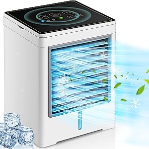 Portable Air Conditioners, Personal Evaporative Air Cooler with 3 Wind Speeds Touch Screen Mini Air Conditioner, Portable Ac Unit Fan with 1-6H Timer for Room, Desk, Tent, Bedroom, Car, RV and Camping