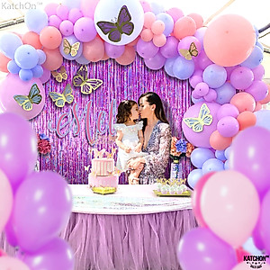 KatchOn, Iridescent Purple Fringe Curtain - 8x3.25 Feet, Pack of 2 | Purple Streamers for Mermaid Birthday Decorations | Purple Party Decorations | Valentine Decorations, Purple Birthday Decorations