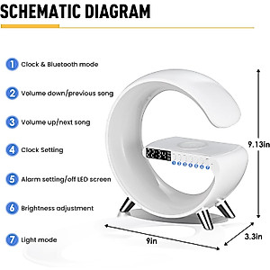 4 in 1 Led Wireless Charging Lamp with Bluetooth Speaker Alarm Clock,Smart Wireless Charger Atmosphere Lamp Night Light for Desk Govee Lamps Bedroom Decor (White)