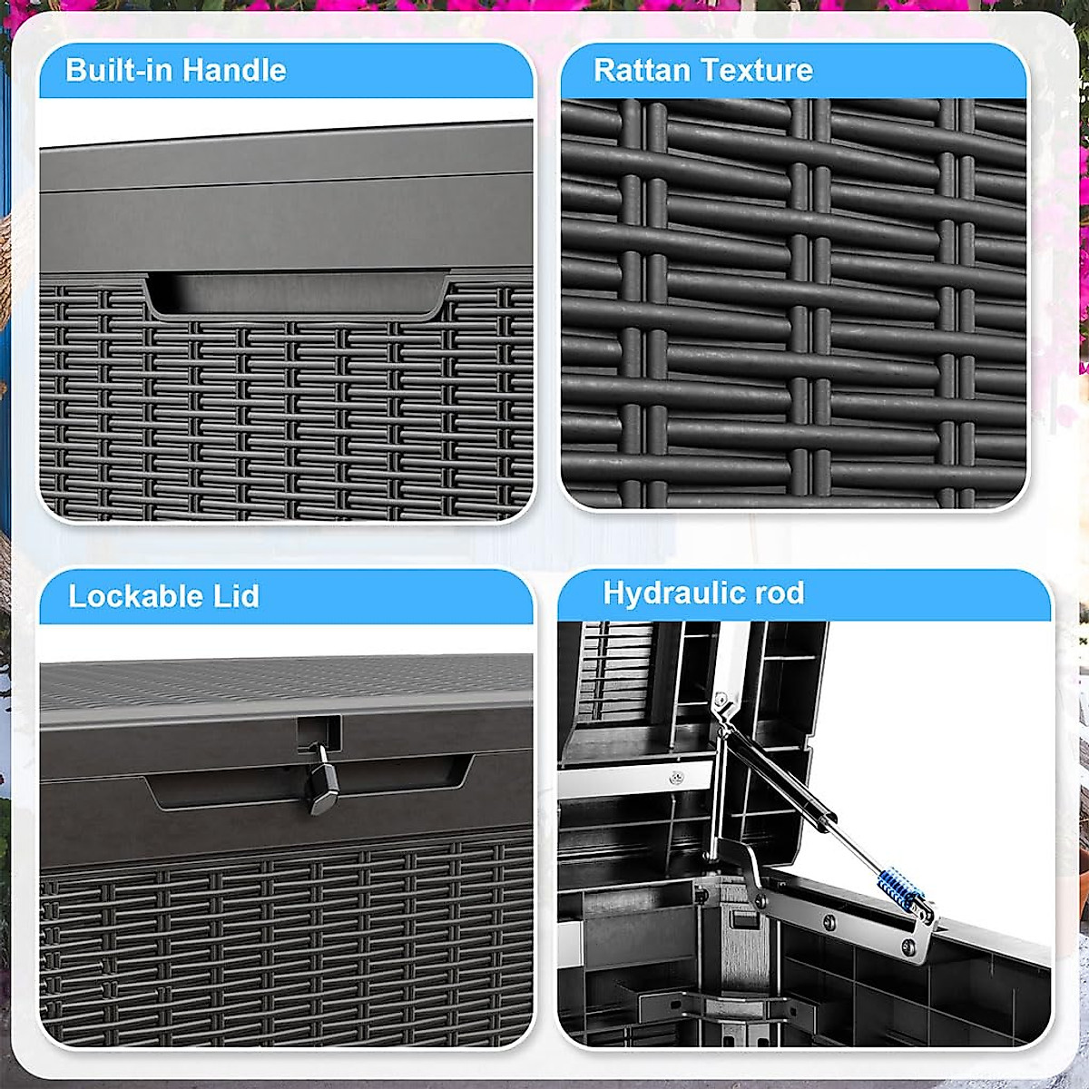 HOYOC Outdoor Storage Container 260 Gallon Resin Deck Box Large Outdoor Storage with Lockable for Outdoor Pillows, Garden Tools and Pool-Supplies, Waterproof (Black)