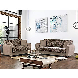 BEYAN Chestnut 2016 Collection Living Room Convertible Storage Loveseat with Storage Space, Includes 2 Pillows, Dark Brown