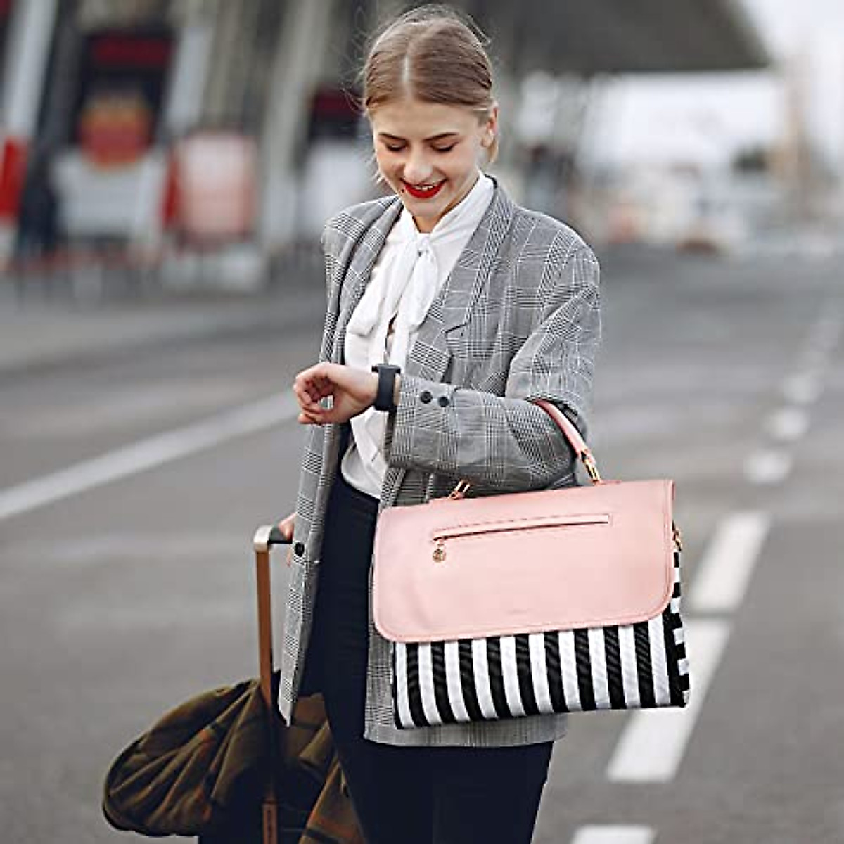 ECOSUSI Laptop Bag for 13-15 inch Notebook Compatible with MacBook Air/Pro M1 M2, Leather Slim Laptop Case Briefcase Computer Protective Sleeve