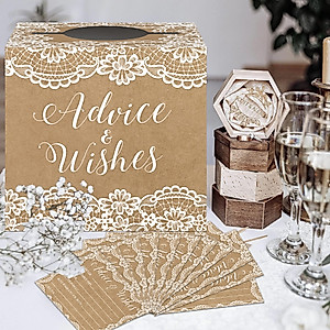 Advice and Wishes Box for Bridal Shower, Newlyweds Advice Box with Cards, 50 Pieces Advice Cards with Holder Box for Bridal Shower, Meaningful Wedding Party Activit- Lace-23