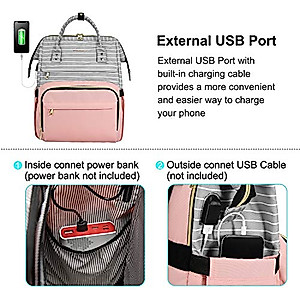 LOVEVOOK Laptop Backpack for Women Laptop Bag Computer Bag Teacher Work Bag Backpack Purse Rucksack,Stripe Grey and Pink