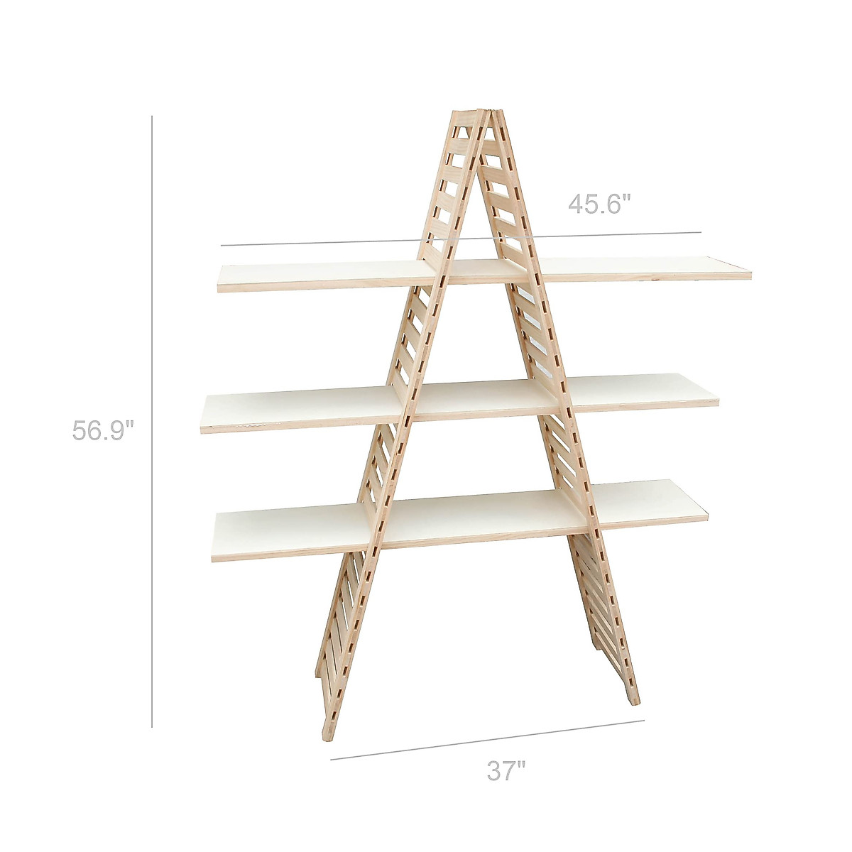 FixtureDisplays® 45.6" x 57.0" x 13" Wooden Retail Shelving Unit w/ 3 Shelves, A-Frame Design - Pine Wood 19403