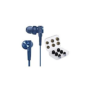 Sony MDRXB55AP Extra Bass Earbud Headphones/Headset with Mic (Blue) with Knox Gear Earbud Tips Bundle (2 Items)