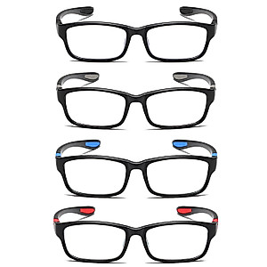 JOON-joon Reading Glasses Men 4 Pairs Ultra Light TR90 Sports Style Blue Light Blocking Readers+3.0