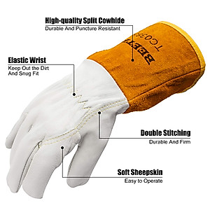 BEETRO Working Gloves 1 Pair, Tig Welding Cowhide Split Leather, Heat/Fire Resistant BBQ/Warehouse/Heavy Duty/Animal Handling Glove, Extremely Soft and Flexible