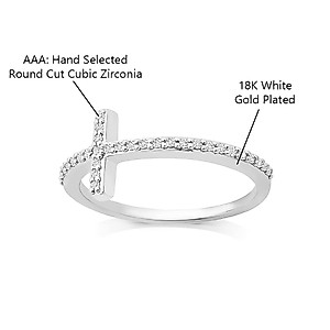 Savlano 18K White Gold Plated Round Cut Cubic Zirconia Sideways Cross Band Ring Women Religious Ring (9)