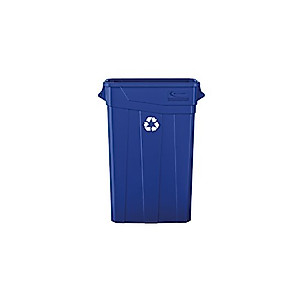 Suncast Commercial Slim 23 Gallon Polypropylene Recycling Bin with Recycle Logo, Blue
