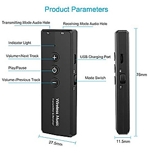 Bluetooth 5.0 Transmitter 3-in-1, Portable Wireless Bluetooth Transceiver Adapter, Rechargeable Bluetooth Transmitter for TV, Bluetooth Audio Receiver for Car System