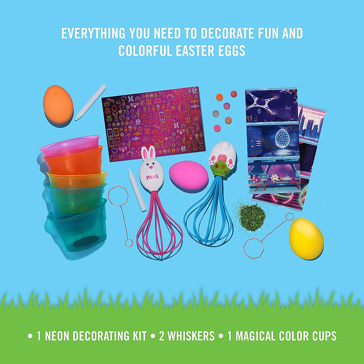 PAAS Neon Egg Decorating Kit Bundle Includes Neon Kit, 2 Whisker Egg Dippers, 5 Color Cups 1 ea