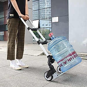 Uholan Folding Hand Truck Aluminum Alloy Telescopic Pull Rod Portable Cart Ld 165lb Household Hand Truck Luggage Trailer with Rubber Cord