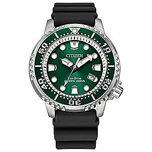 Citizen Promaster Dive Eco-Drive Watch, 3-Hand Date, ISO Certified, Luminous Hands and Markers, Rotating Bezel, Black/Green (Model: BN0158-00X)