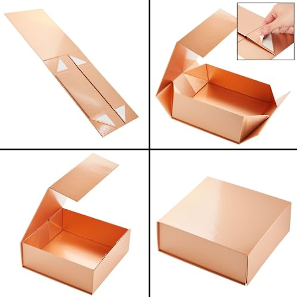 6 Pack Proposal Boxes with Lid for Groomsmen, Bridesmaid, 9.5 x 9.5 x 3.5 Inch Square Glossy Rose Gold Magnetic Gift Box for Parties, Retail