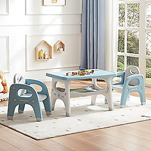 DOREROOM Kids Table and Chair Set, Plastic Children Activity Table with 2 Seats, Toddler Table and Chair Set for Reading, Drawing, Snack Time, Arts Crafts, Preschool, Gift for Boys Girls, Blue