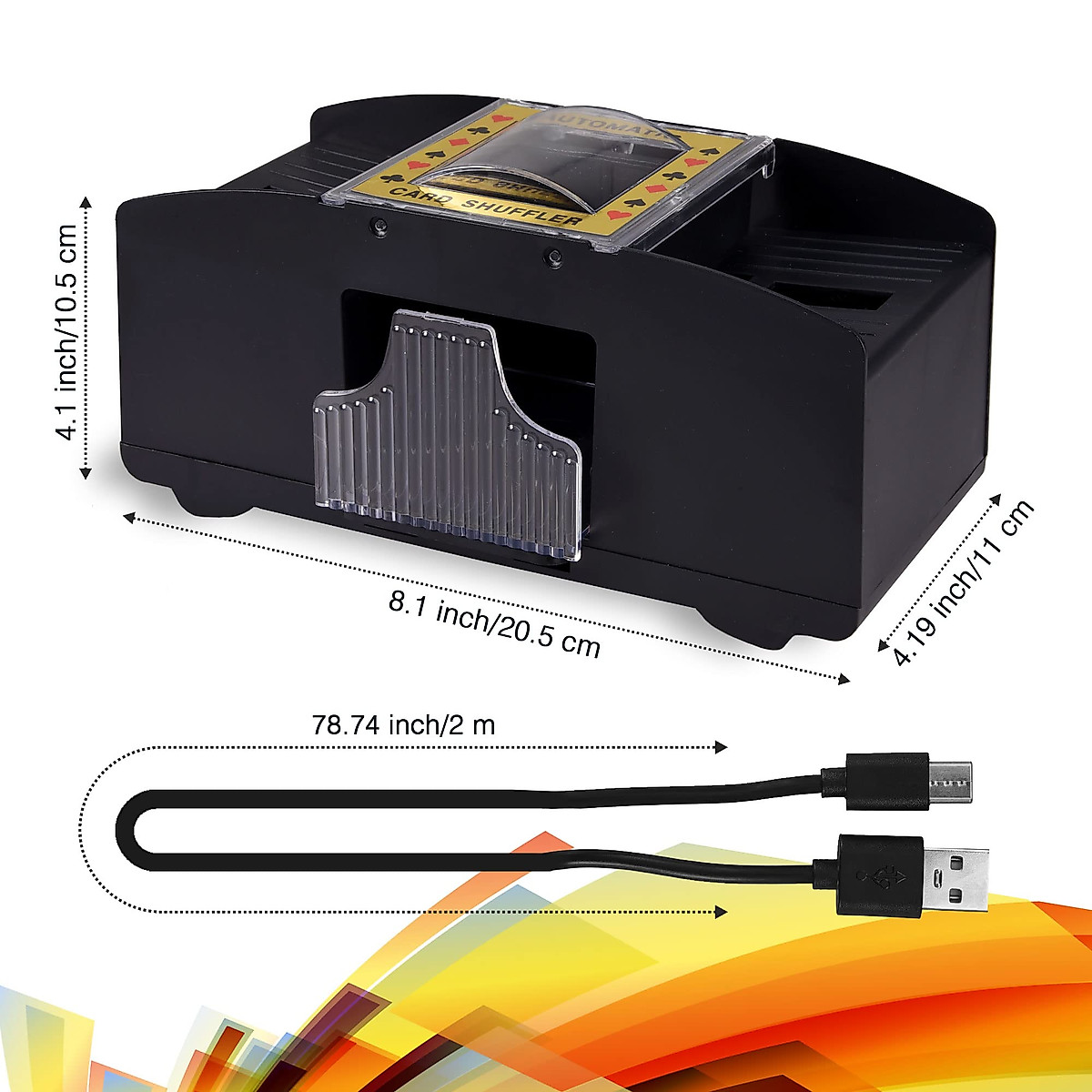 AOPER Automatic Card Shuffler - Electronic Casino Poker Card Shuffling Machine - Battery Operated Plastic Cards Mixer - 2 Deck Playing Cards for Home & Party - 2M USB Line