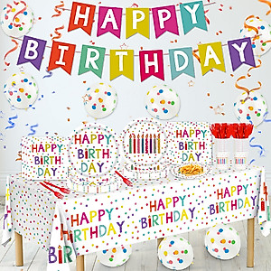 Birthday Party Decorations, 138Pcs Polka Dots Happy Birthday Party Supplies-Serves 24 with Birthday Plates and Napkins Birthday Banner Tablecloth for Boys Girls Birthday Party Decorations