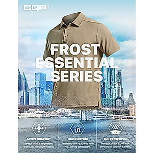 CQR Men's Polo Shirt, Long and Short Sleeve Tactical Shirts, Dry Fit Lightweight Golf Shirts, Outdoor UPF 50+ Pique Shirt, Frost Essential Khaki, Small