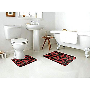 SWEET TANG Funny Bath Mats Rug Set 2 Piece for Bathroom Toilet Bathtub Decor, Non-Slip & Fast Dry Bath Floor Mat, Ultra Absorbent Memory Foam U-Shaped Contour Rugs Red Chili