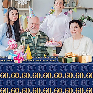 Lenyunge 60th Birthday Tablecloth Decoration,3pcs Gold and Blue Birthday Table Covers Plastic Waterproof Happy Birthday Party Supplies for Men Women 60th Birthday Party Supplies