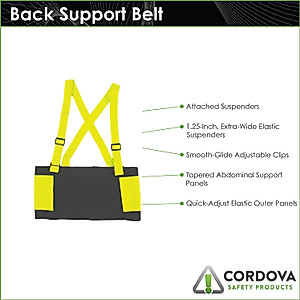 Cordova Back Support Belt with Attached Suspenders, Quick Adjust Elastic Outer Panels