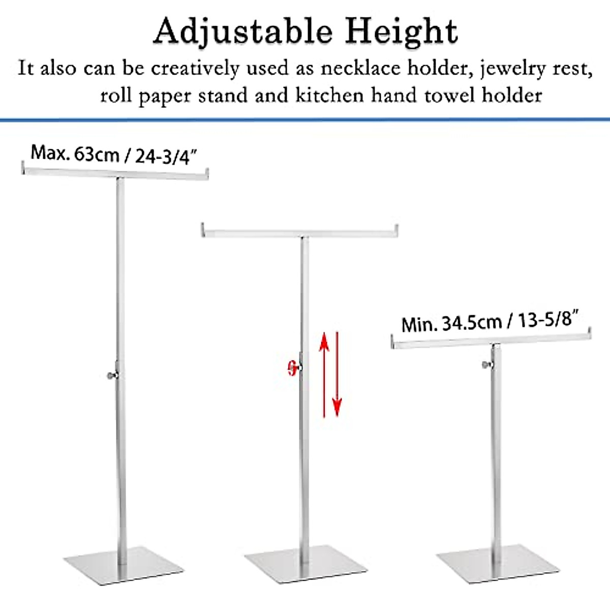 JUXYES Stainless Steel Towel Rack T-Shape Hand Towel Holder Stand, Height Adjustable Hand Towel Holder Rack for Bathroom Vanity Countertop, Brushed Finish