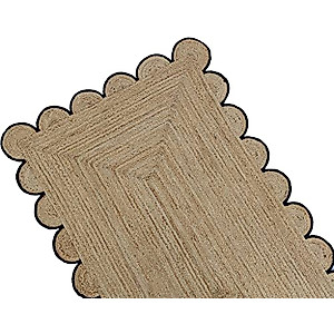 KALVEERA Jute Area Rug for Home and Living Room Décor Rectangular Scalloped Vintage Jute Area Rug Carpet Black 4' x 6'