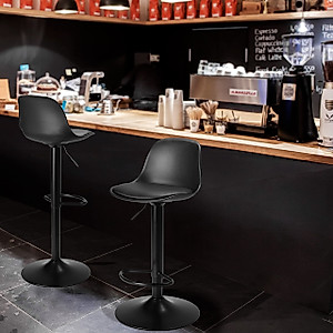 Finnhomy Bar Stools Set of 2, Swivel Barstools with Footrest and Ergonomic PP Back, Counter Height Adjustable Modern Counter Stools for Kitchen, Black
