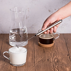 Handheld Milk Frother, ROMAUNT Battery Operated Electric HandHeld Portable Mini Mixer Machine Foam Coffee Maker for Latte Cappuccino Milk Foamer 304 Stainless Steel Whisk