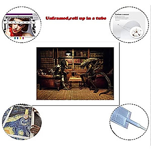 LYYIQY Alien Vs Predator Playing Chess Canvas Art Poster and Wall Art Picture Print Modern Family bedroom Decor Posters 16x24inch(40x60cm)