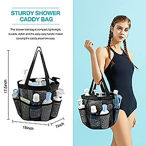 Mesh Shower Caddy Basket with 8 Storage Pockets, Portable Shower Tote Bag Hanging Swimming Pool, Toiletry Bathroom Organizer for College Dorm Room Essentials for Girls and Boys (1, Black)