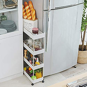Farios 4-Tier Slim Shelving Unit, Storage Baskets, Narrow Slide Out Rolling Utility Cart, Mobile Shelving Unit Organizer