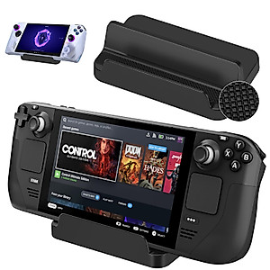 KUNSLUCK Stand Base for Steam Deck/Steam Deck OLED/ROG Ally, Steam Deck Stand with Anti-Slip Silicone Pad (Black)