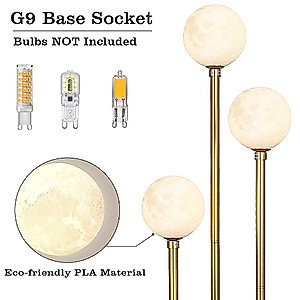 3 Globe Floor Lamp with Shelves, Modern Shelf Lamp with 3D Printing Moon Lampshade, Mid Century Standing Lamp with Table, Metal Tall Lamp for Corner Display, Gold Floor Lamps For Living Room, Bedroom