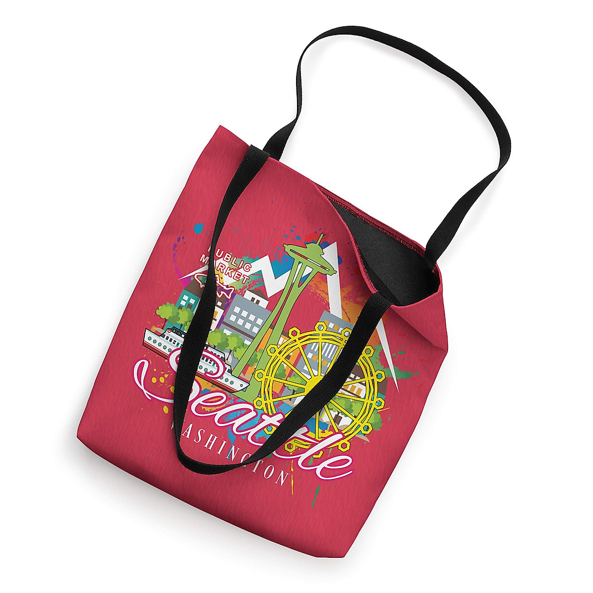Seattle Washington Skyline Space Needle - Pink - Fashion Tote Bag