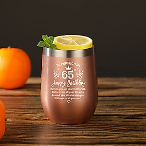 65th Birthday Gifts for Women, Happy 65th Birthday Decorations for Her, Funny 65 Year Old Birthday Gift Ideas for Woman, Mom, Sister, Grandma, Friends - 12oz Stainless Steel Insulated Wine Tumbler