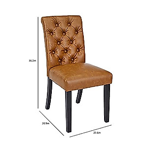 CangLong Mid-Century Tufted Leather Kitchen Counter Upholstered Dining Chairs with Wood Legs Set of 2,Brown