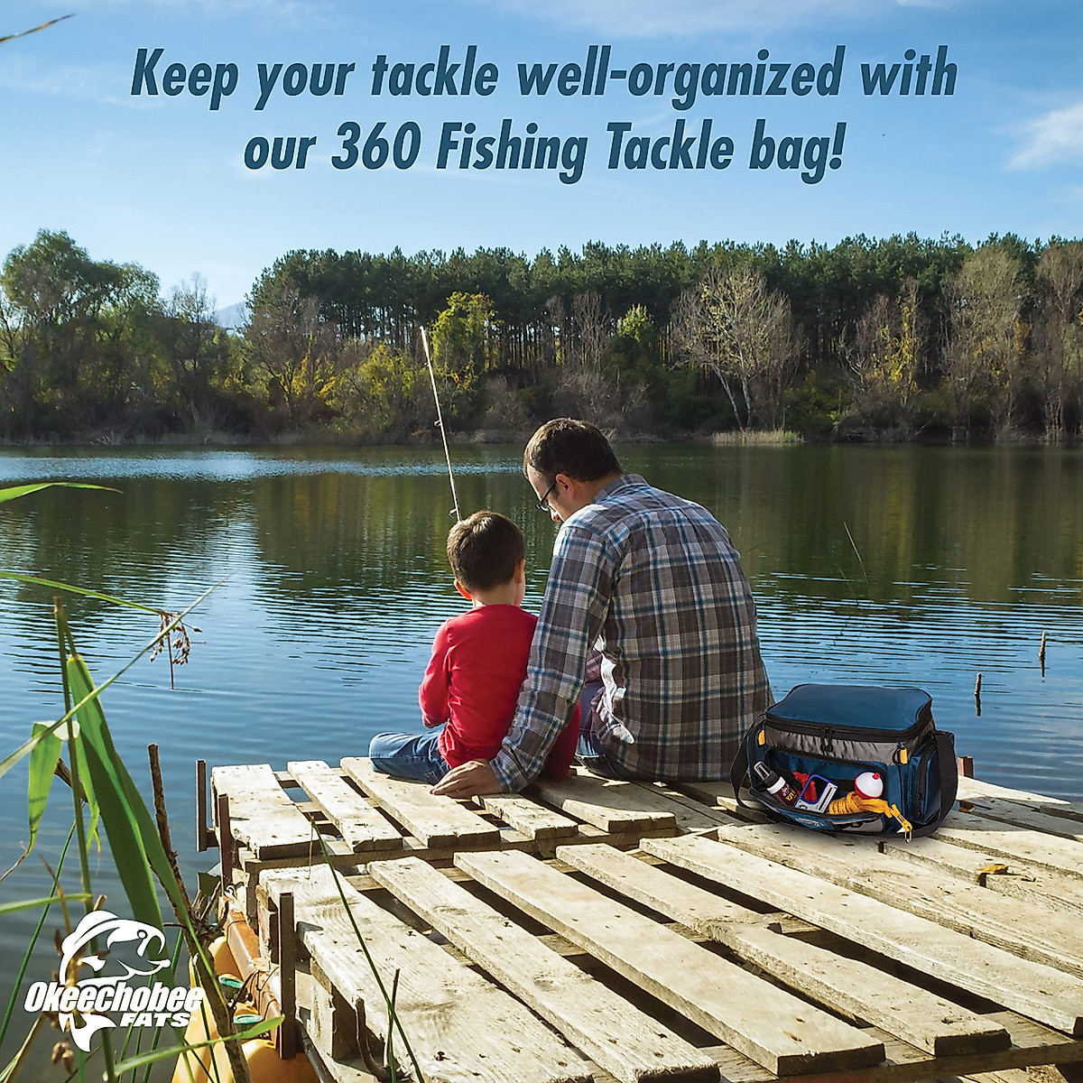 360 Fishing Gear Tackle Bag by Okeechobee Fats | Soft Sided Fishing Bag | Includes 3 Fishing Accessories Utility Boxes | Top Loading Fishing Tackle Box Bag | Deepwater Blue, 10.8in x 7.8in x 7"