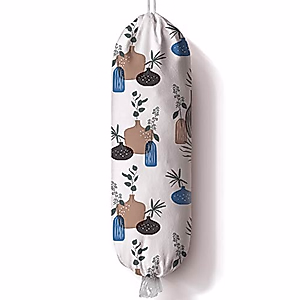 Boho Plastic Bag Holder and Dispenser,Decorative Farmhouse Grocery Bag Organizer,Shopping Trash Bag Storage Carrier for Kitchen,Gifts for Women Birthday Christmas 23"x9"-Plant Collection