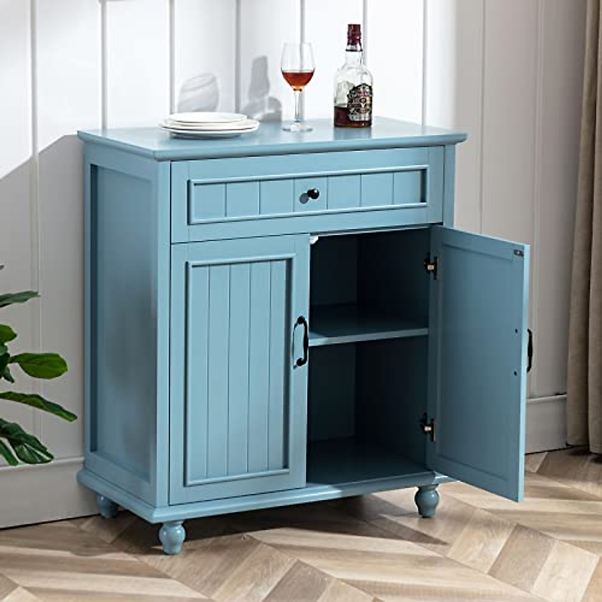 Scurrty 32'' Buffet Cabinet Bar Cabinet with Storage, Coffee Bar Cabinet Kitchen Buffet Storage Cabinet with 4 Drawers, Sideboard Buffet Cabinet for Kitchen, Dinning Room and Living Room, Blue